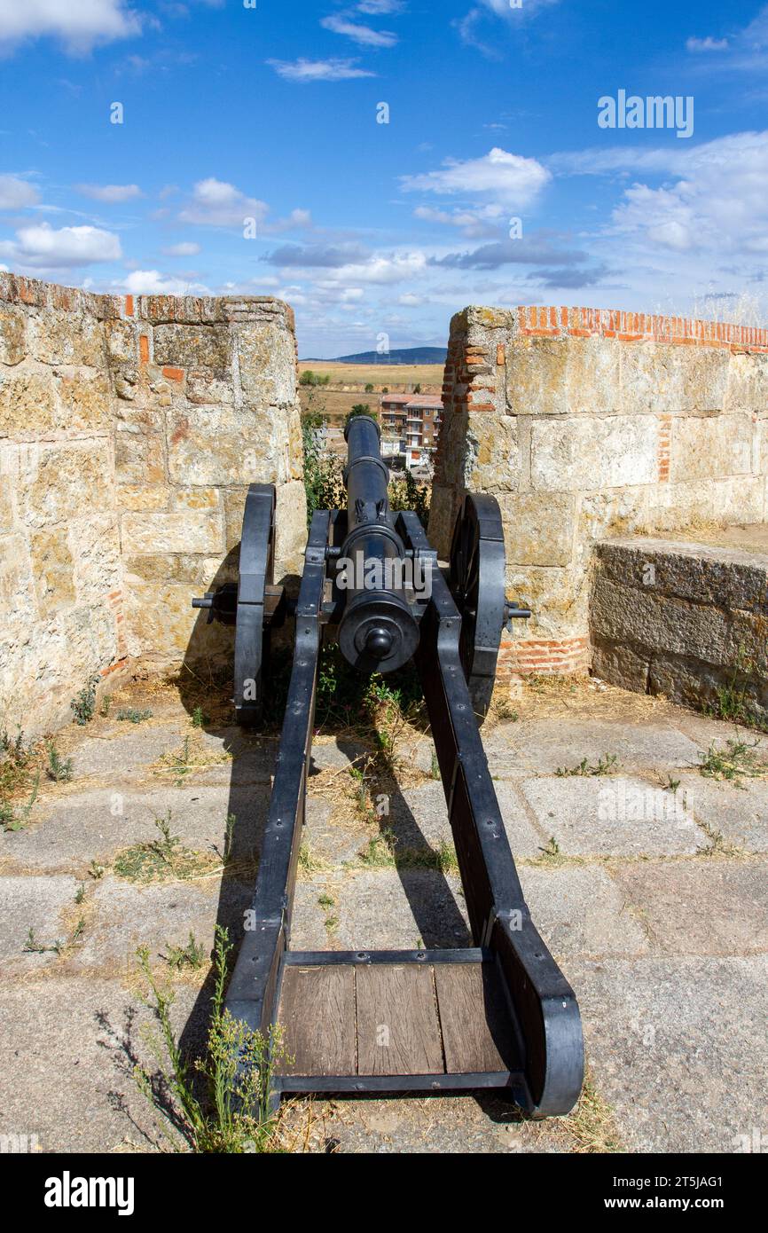 Cannons positioned on the city defensive walls in the Spanish city of ...