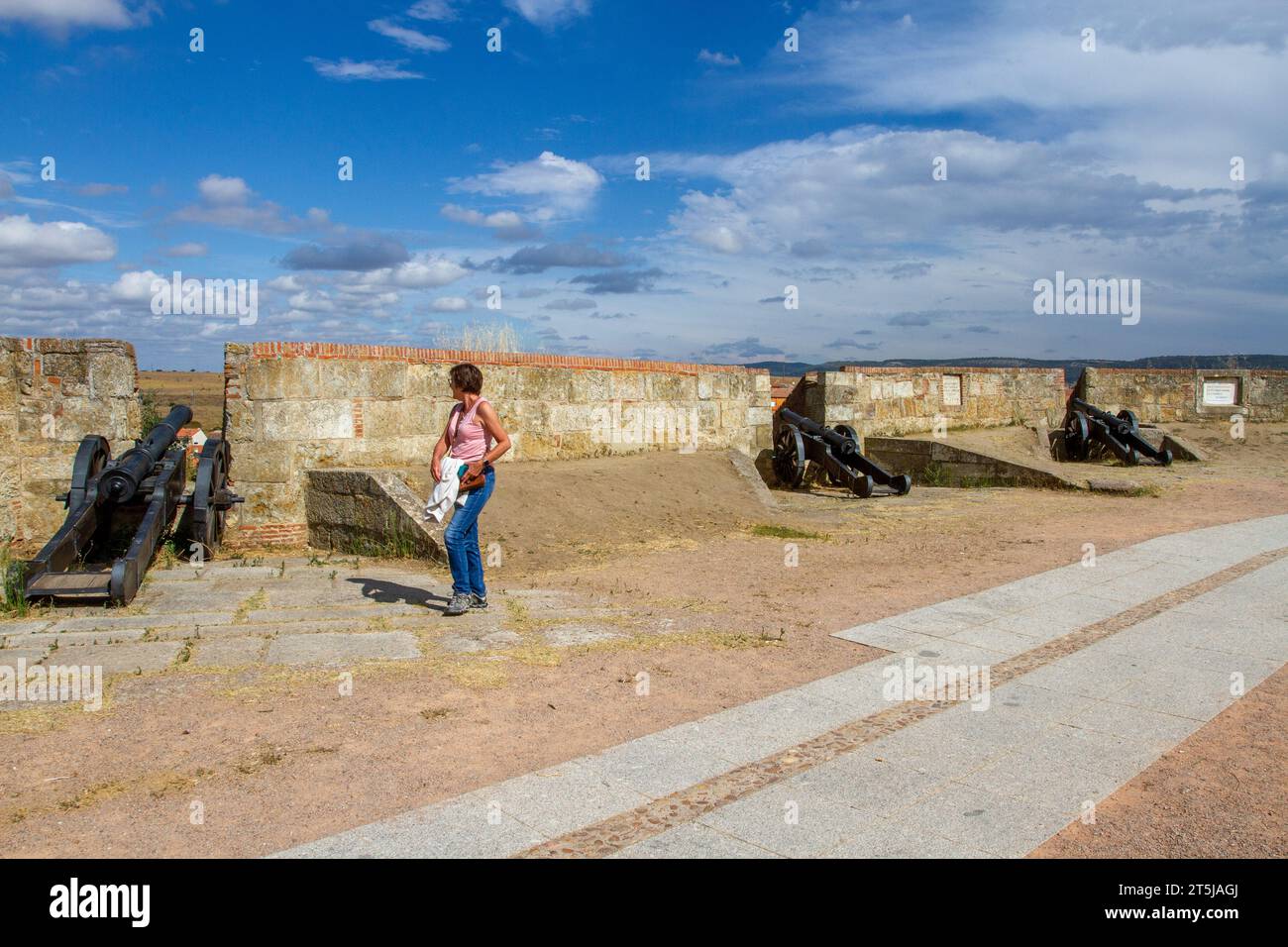 Cannons positioned on the city defensive walls in the Spanish city of ...