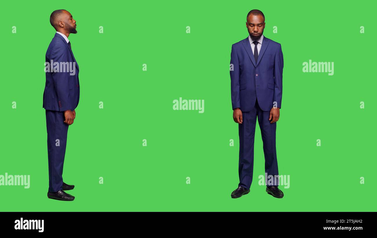 Disappointed office worker nodding head on camera, showing disapproval ...