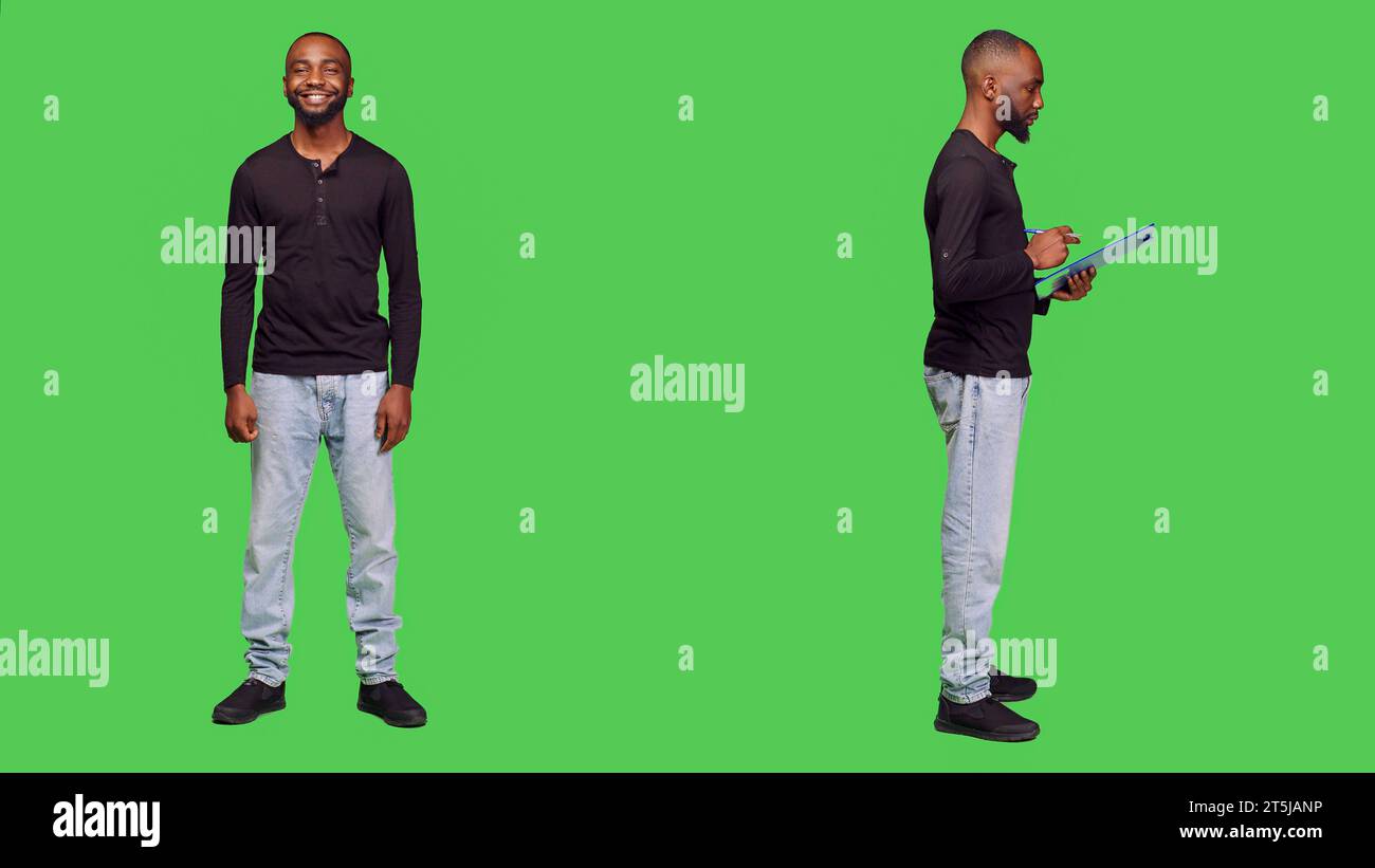 Happy person using greenscreen template hi-res stock photography and ...