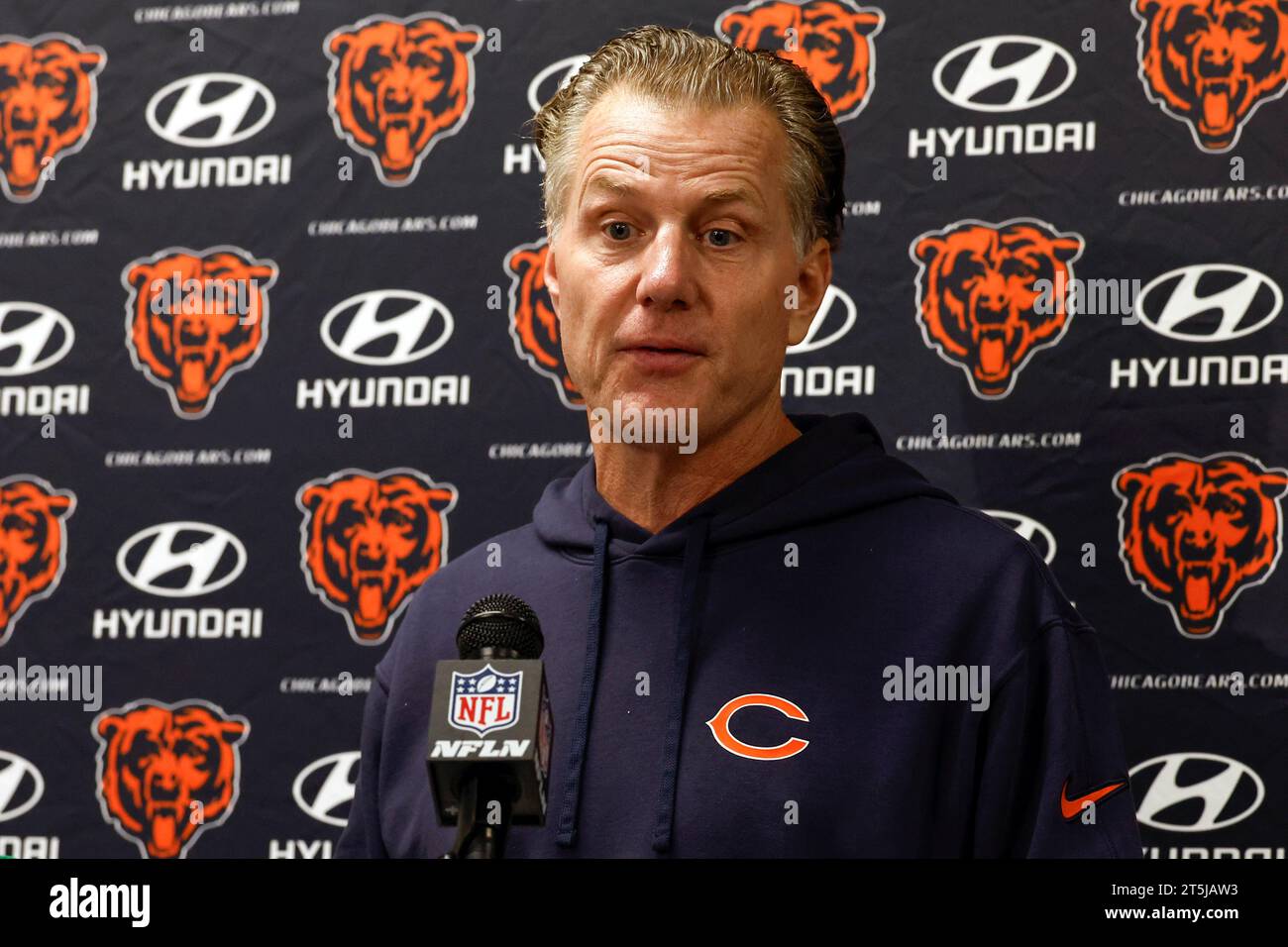 Chicago Bears head coach Matt Eberflus speaks to media following an NFL ... Chicago Bears head coach Matt Eberflus speaks to media following an NFL ...