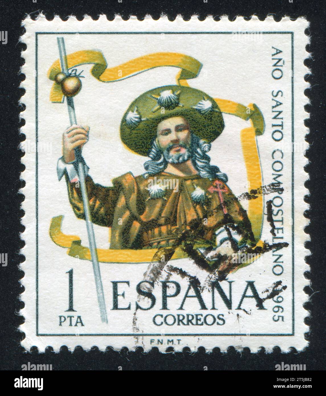 SPAIN - CIRCA 1965: stamp printed by Spain, shows Pilgrim, Compostela ...