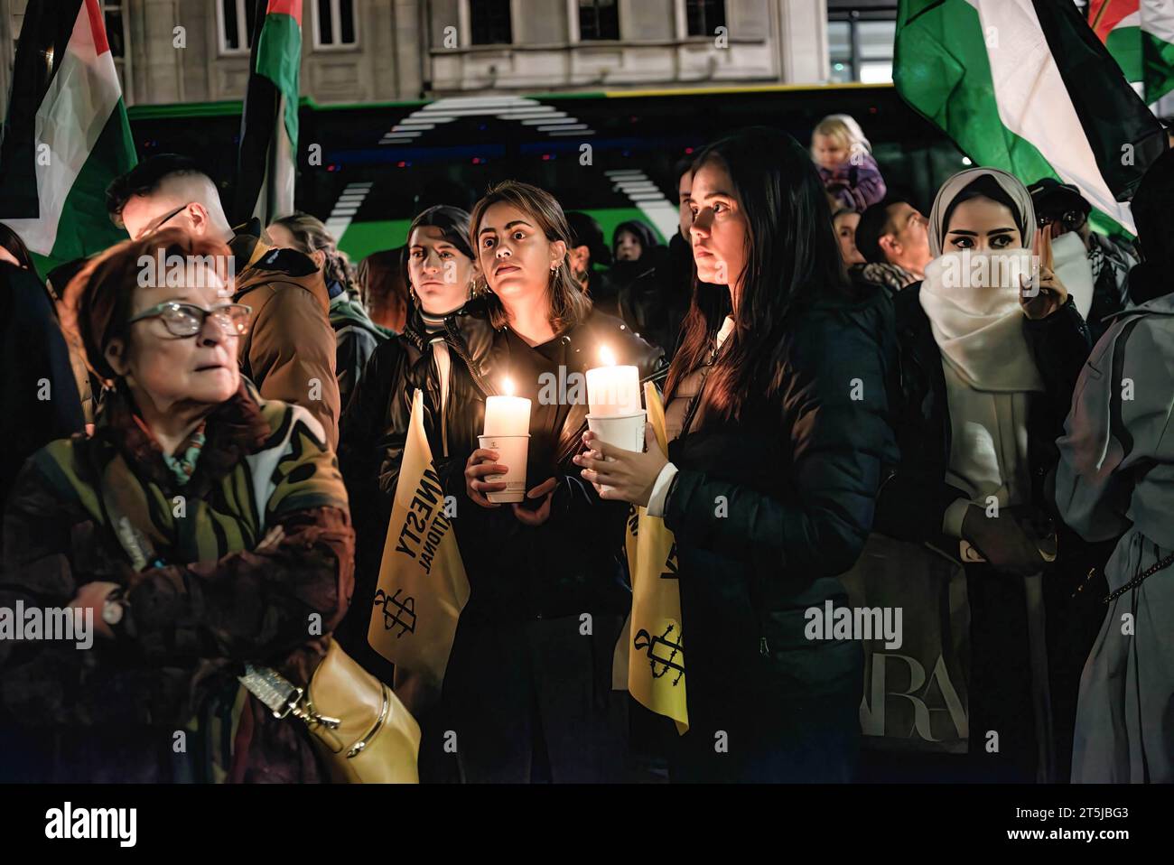 A group of people seen gathering in support of Palestine during the ...