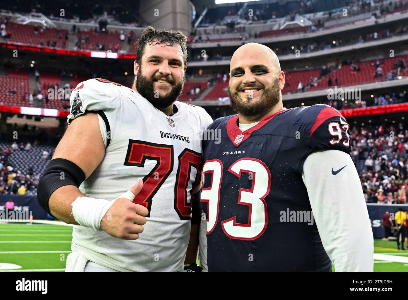 Tampa Bay Buccaneers center Robert Hainsey (70) and Houston Texans ...