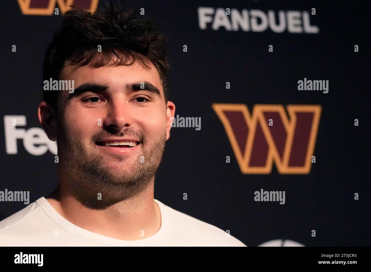 Washington Commanders quarterback Sam Howell during a new conference ...