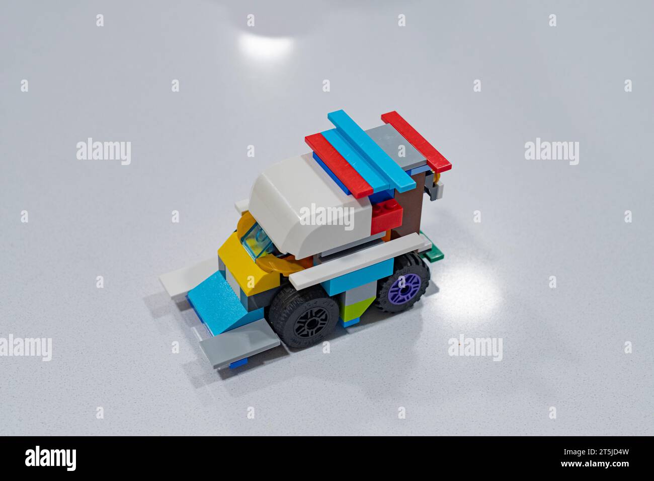 Plastic toy race car handmade with building pieces Stock Photo - Alamy