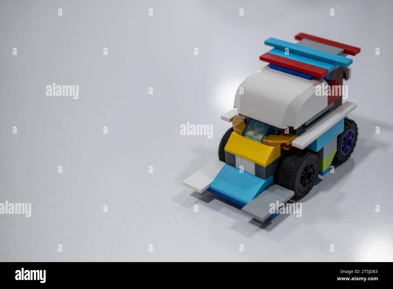 Plastic toy race car handmade with building pieces Stock Photo - Alamy