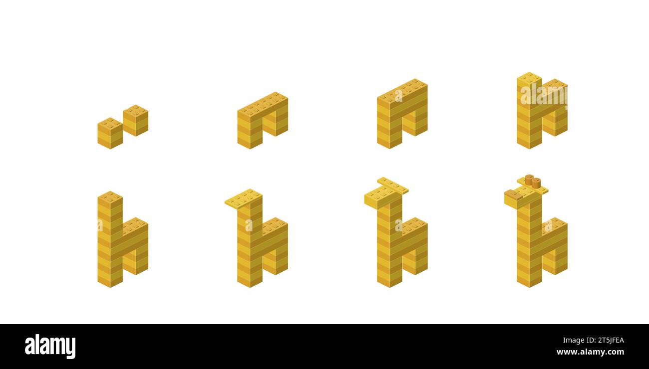 Step by step construction of a giraffe from plastic blocks. Vector ...