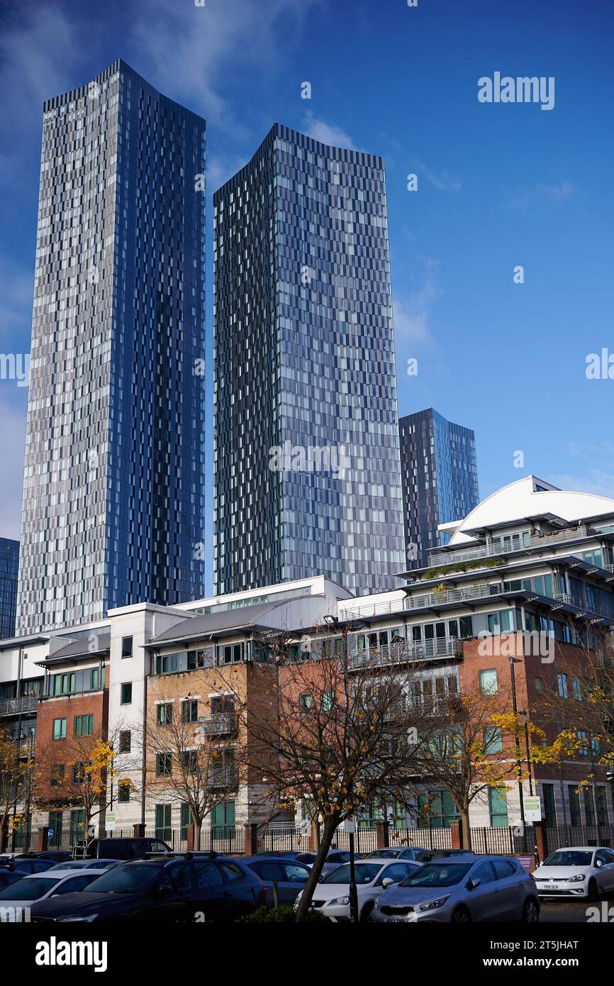 5 Nov 2023 - Manchester UK : Looking up at New Jackson Deansgate Square ...