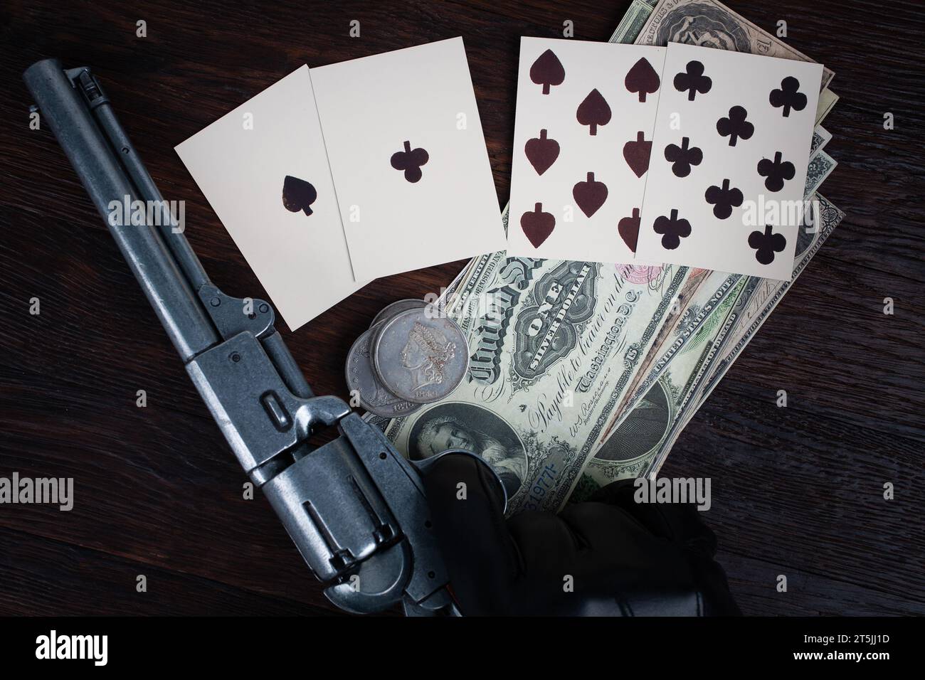 Dead man's hand. Two-pair poker hand consisting of the black aces and ...