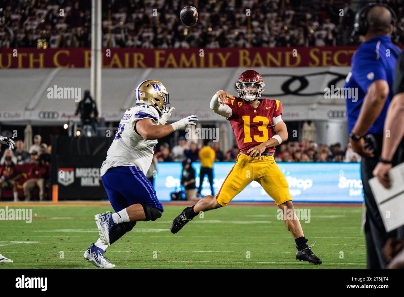 USC Trojans quarterback Caleb Williams (13) throws over Washington ... USC Trojans quarterback Caleb Williams (13) throws over Washington ...