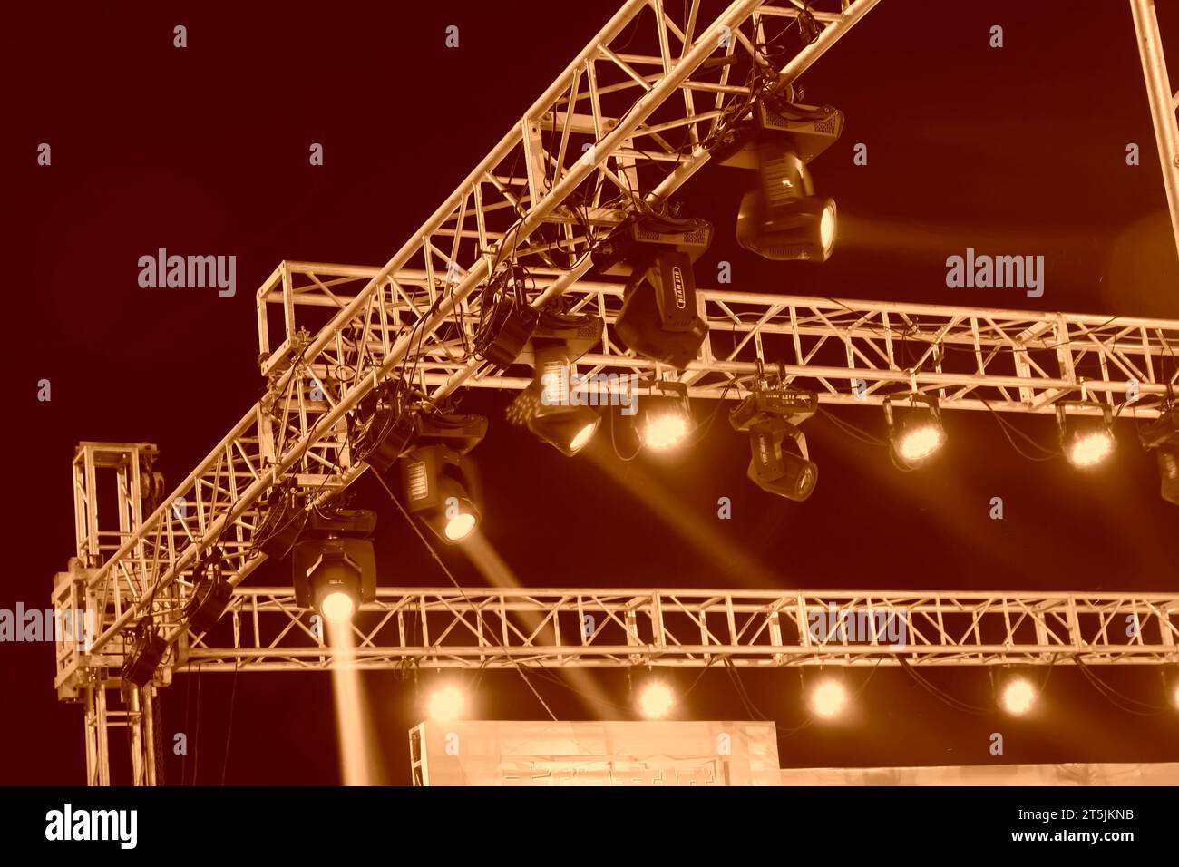 stage light on the metal frame in the dark Stock Photo - Alamy