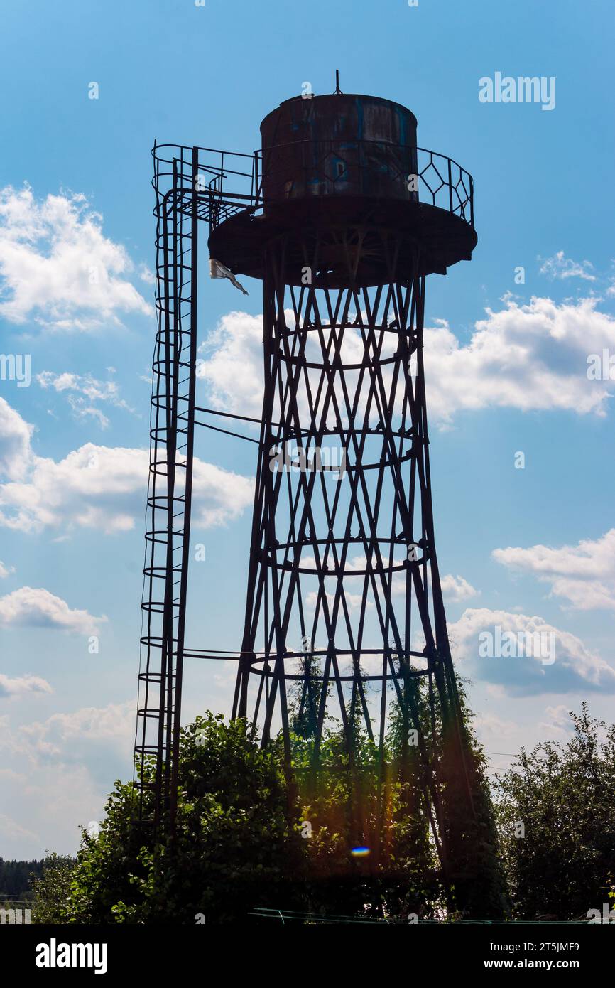 Old metal water tower with hyperboloid design, vertical view Stock ...