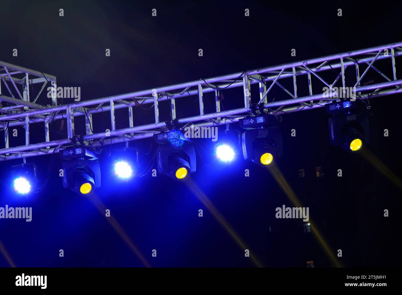 stage light on the metal frame in the dark Stock Photo - Alamy