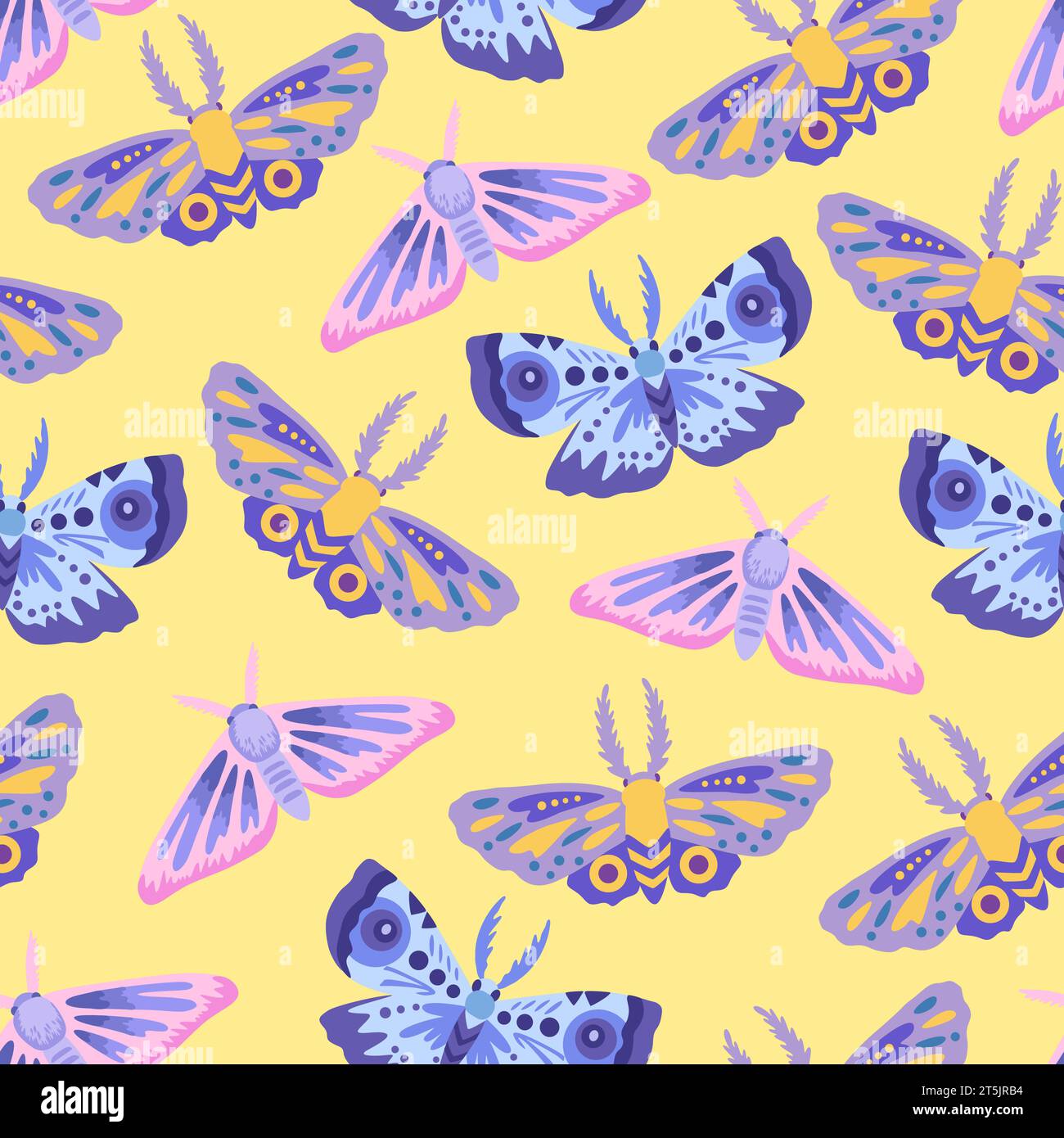 Seamless pattern with cute doodle simple butterflies and moths. Hand ...