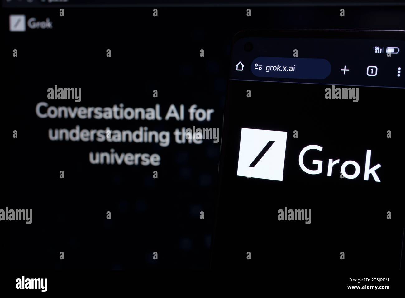 Grok AI chatbot logo seen on smartphone screen. Grok X.ai is a new ...