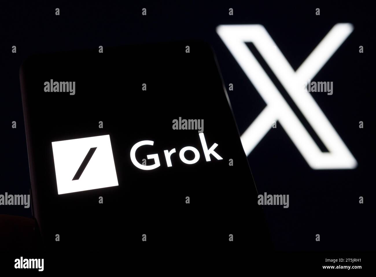 Grok AI chatbot logo seen on smartphone screen. Grok X.ai is a new Chatbot for x platform (ex ...