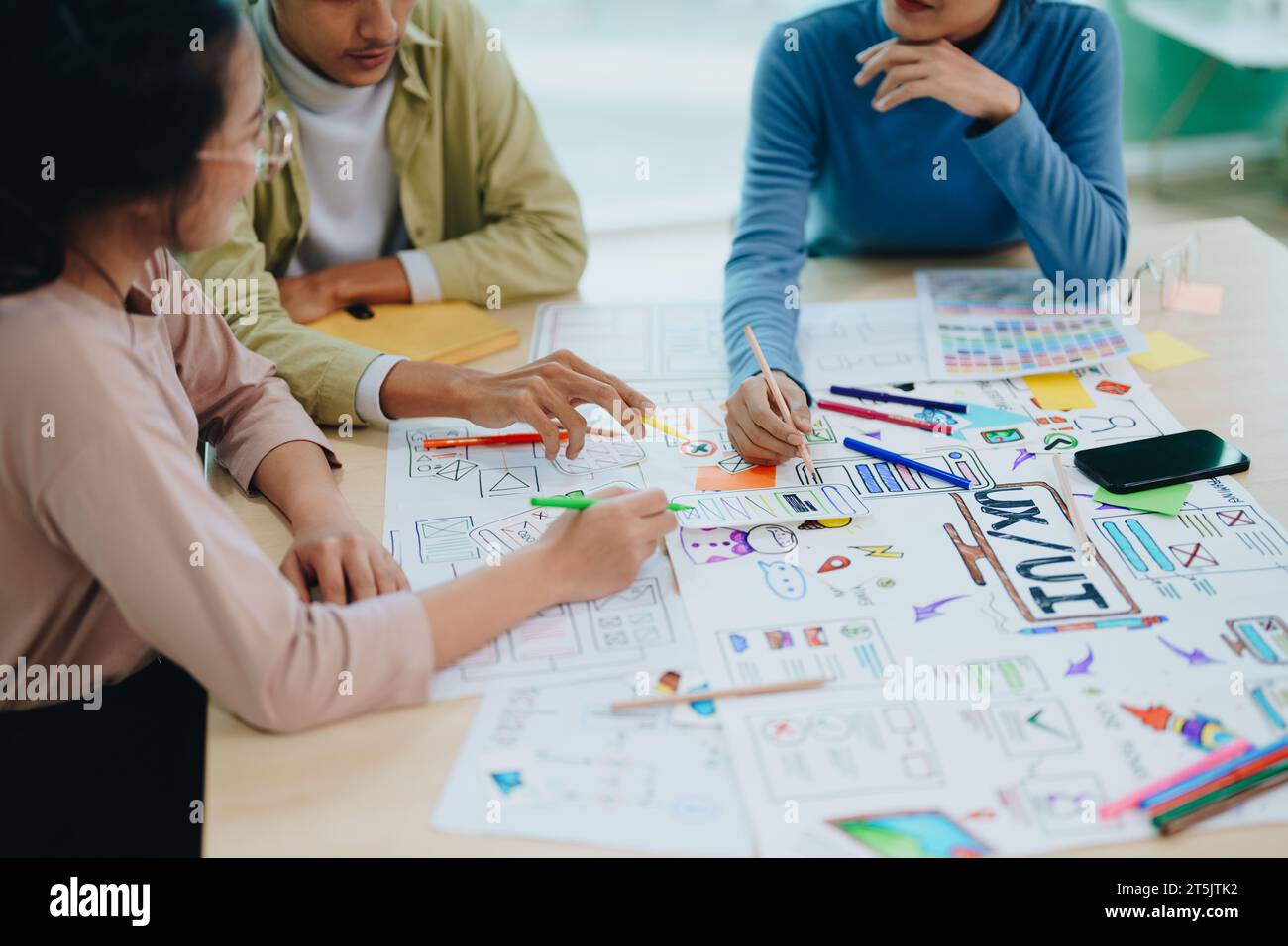 Group of asian creative team programing designers participate in all ...