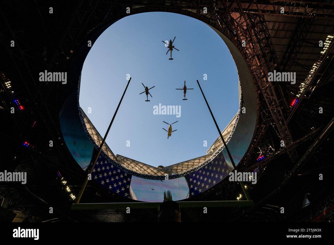 United States Army helicopters fly over Mercedes-Benz Stadium before ...