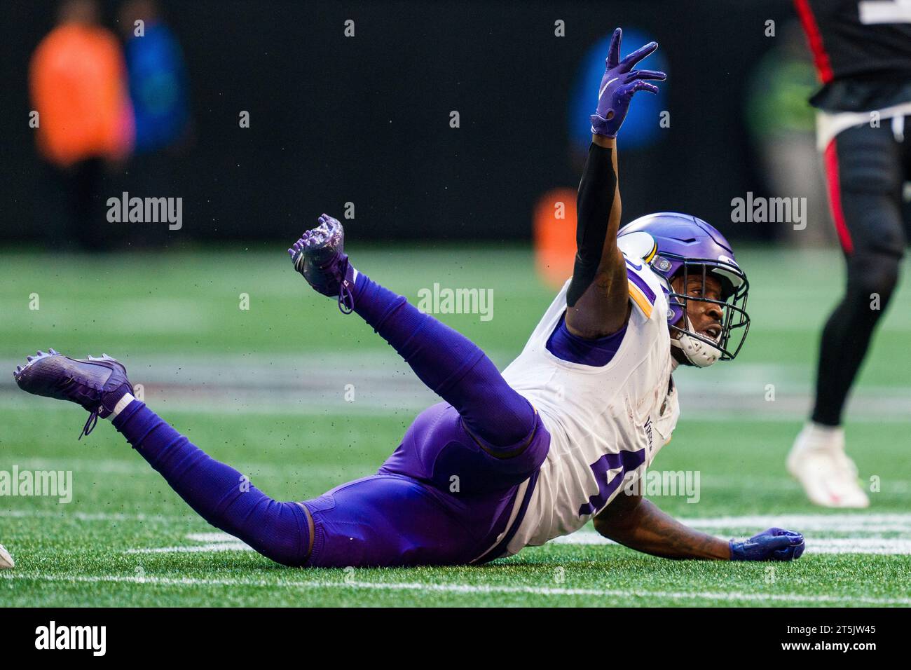 Minnesota Vikings wide receiver Brandon Powell (4) calls for a flag ...