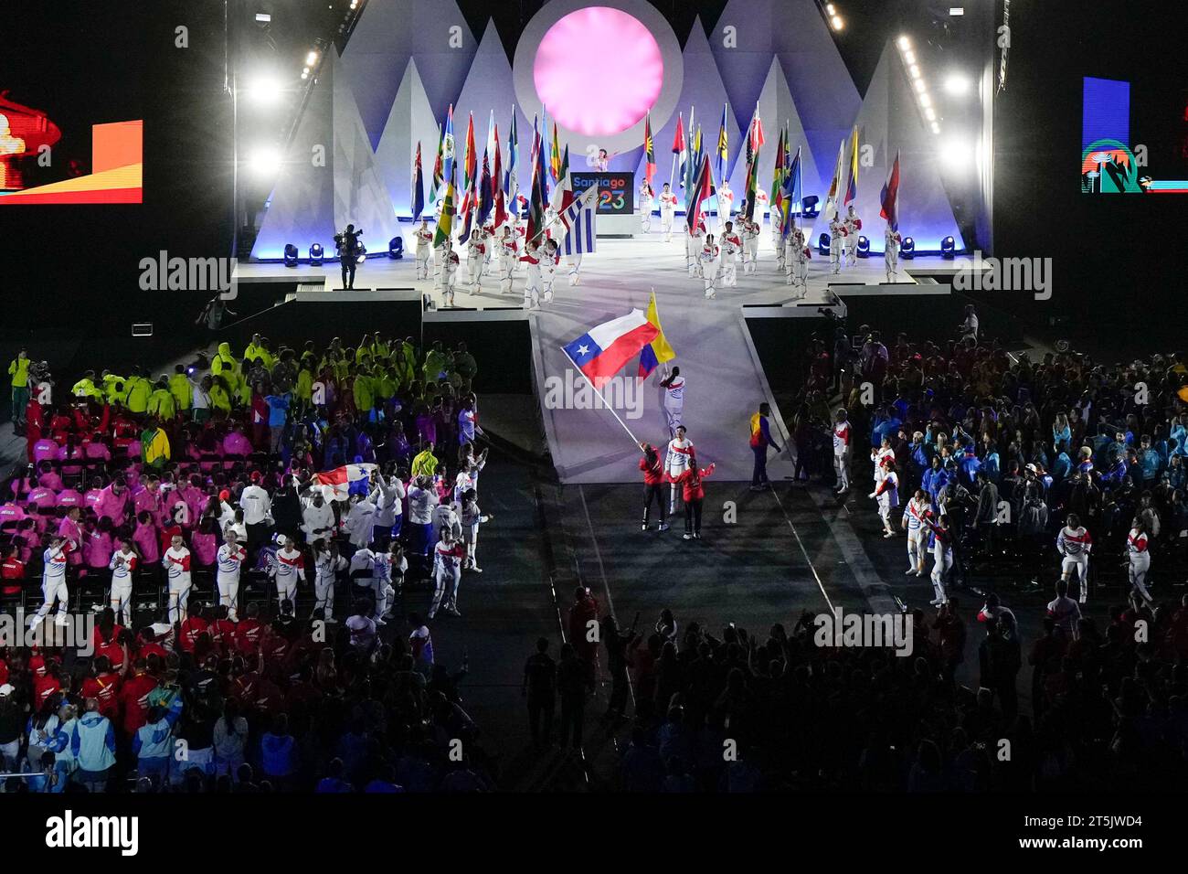 Flag bearers parade during the closing ceremony of the Pan American ...