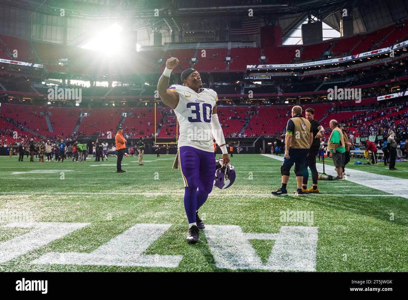 Minnesota Vikings fullback C.J. Ham (30) walks off the field after an ...