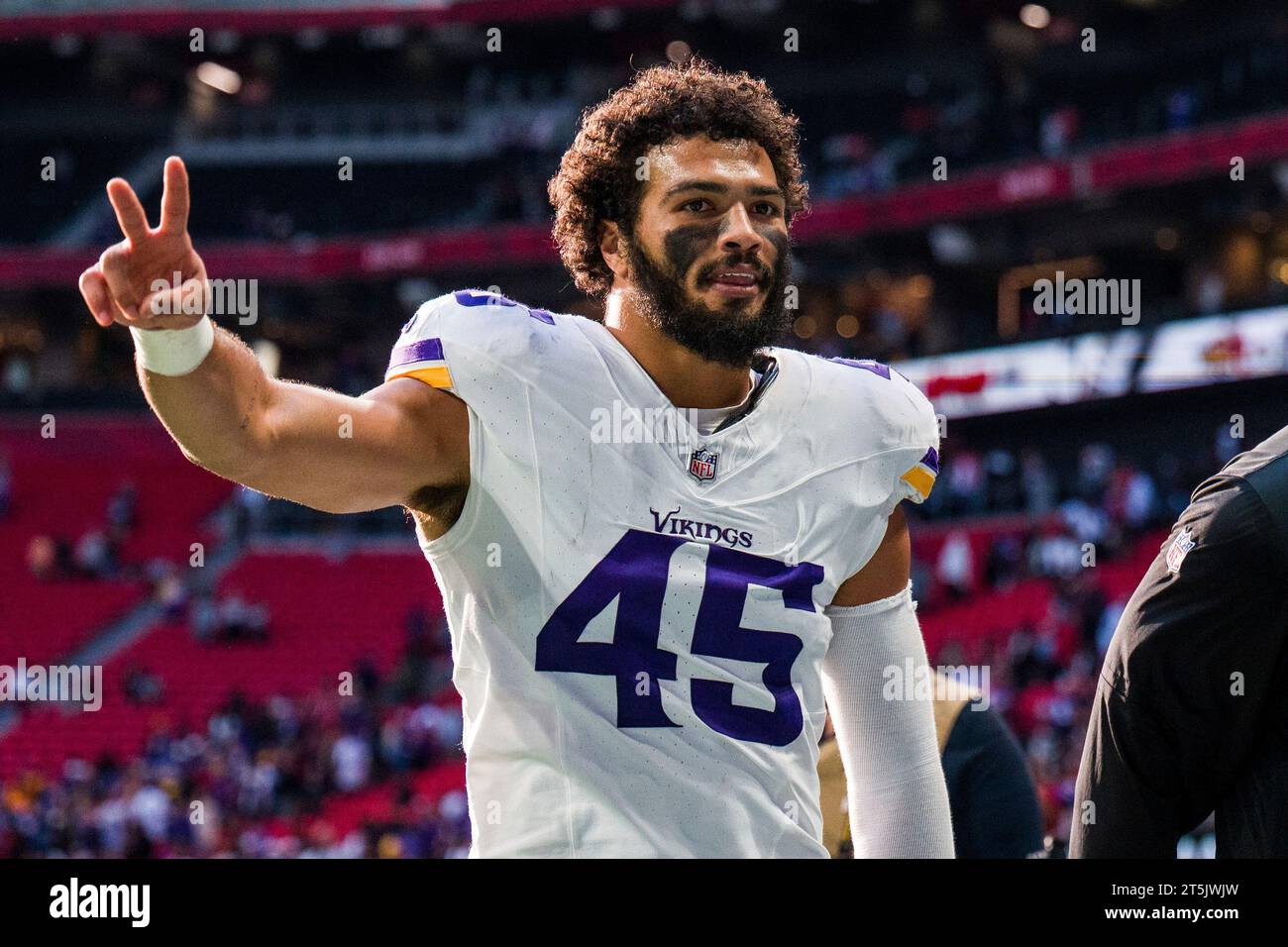 Minnesota Vikings linebacker Troy Dye (45) runs off the field after an ...