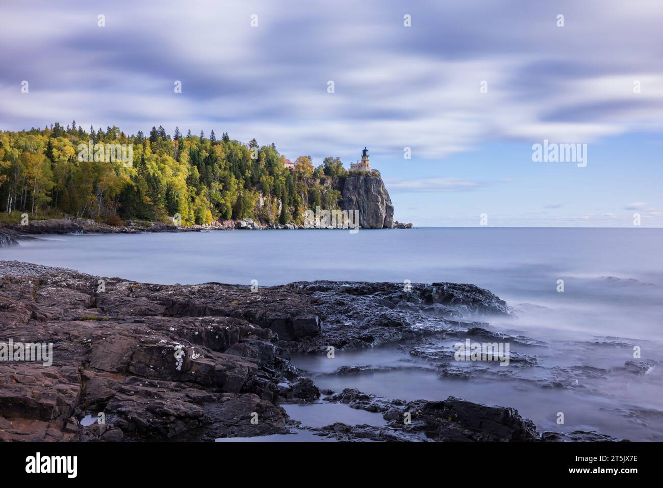 Split Rock Lighthouse - A blurred motion scenic landscape along Lake ...