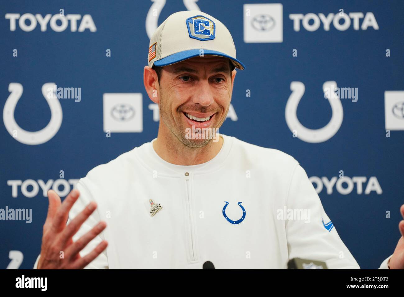 Indianapolis Colts head coach Shane Steichen speaks during a news ...