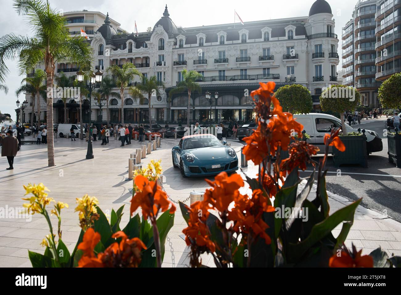 Monaco, Monte-Carlo, 22 October 2022: Square Casino Monte-Carlo at sunset, luxury cars, famous ...