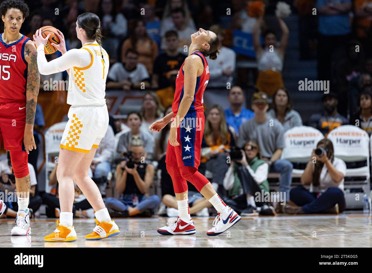 Team USA guard Diana Taurasi, fronrt right, reacts after being called ...