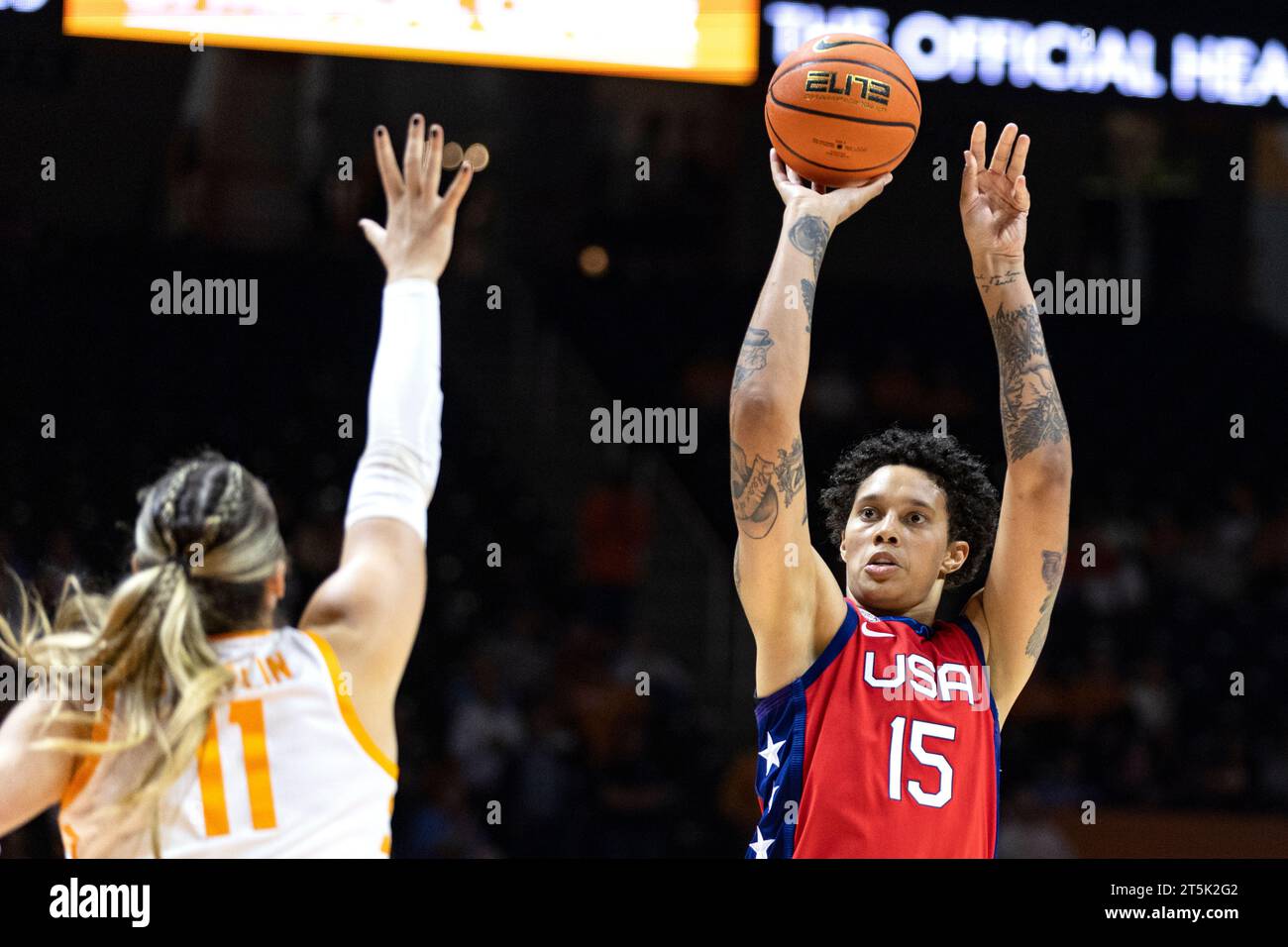 Team USA center Brittany Griner (15) shoots over Tennessee forward ...