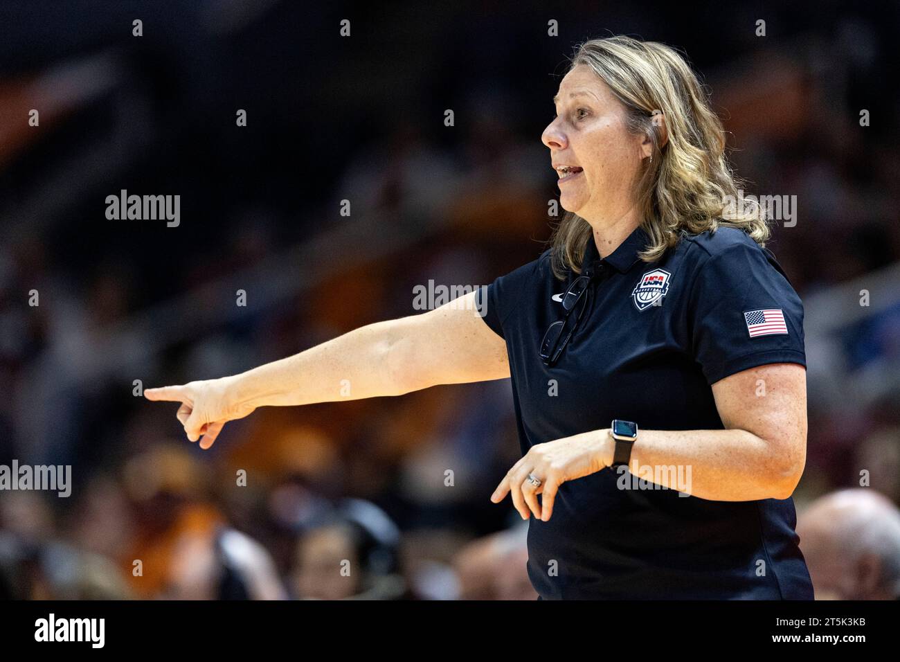 Team USA head coach Cheryl Reeve directs her players during the second ...