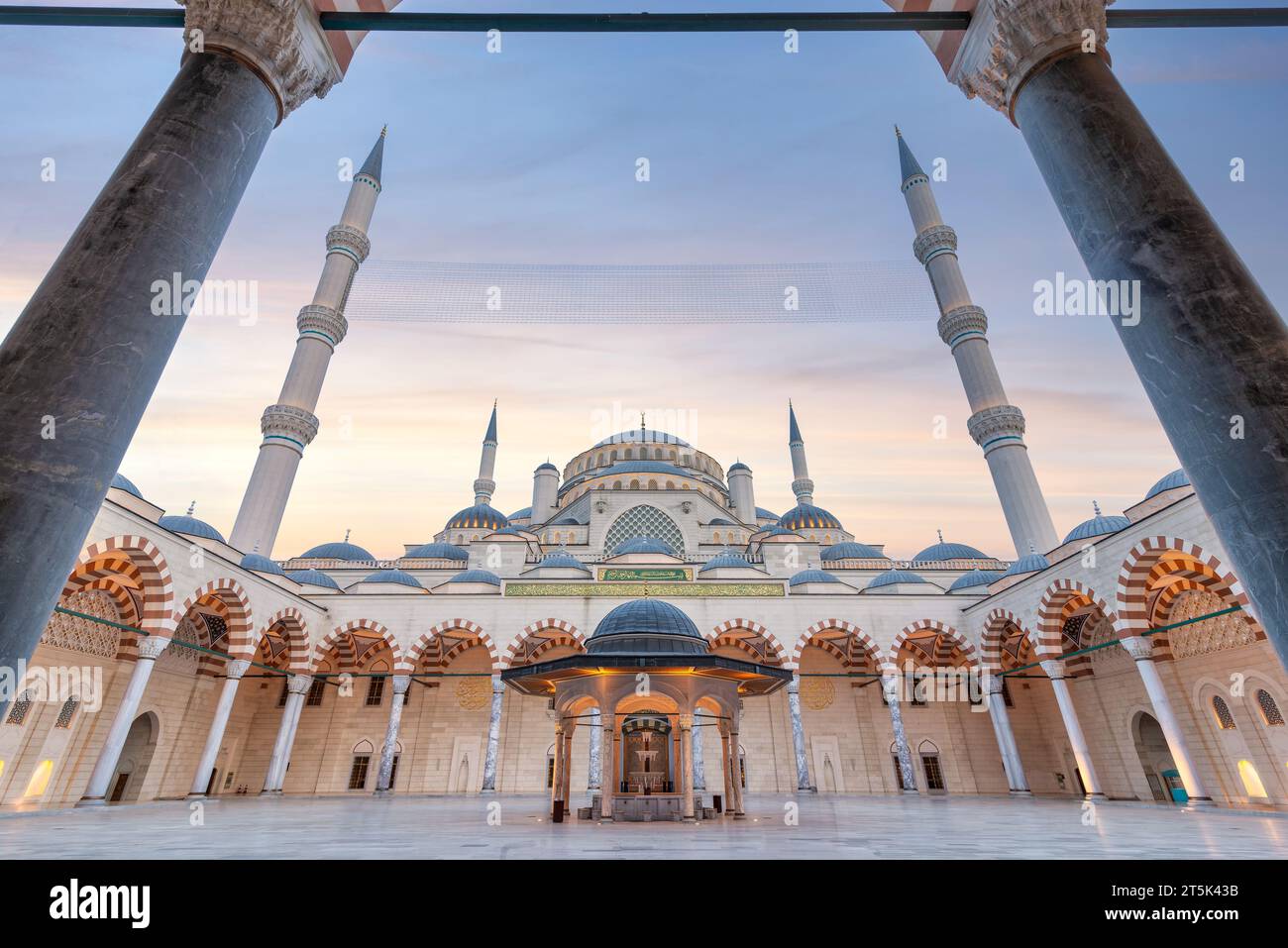 Sunset shot of Courtyard of Grand Camlia Mosque, or Buyuk Camlica Camii ...