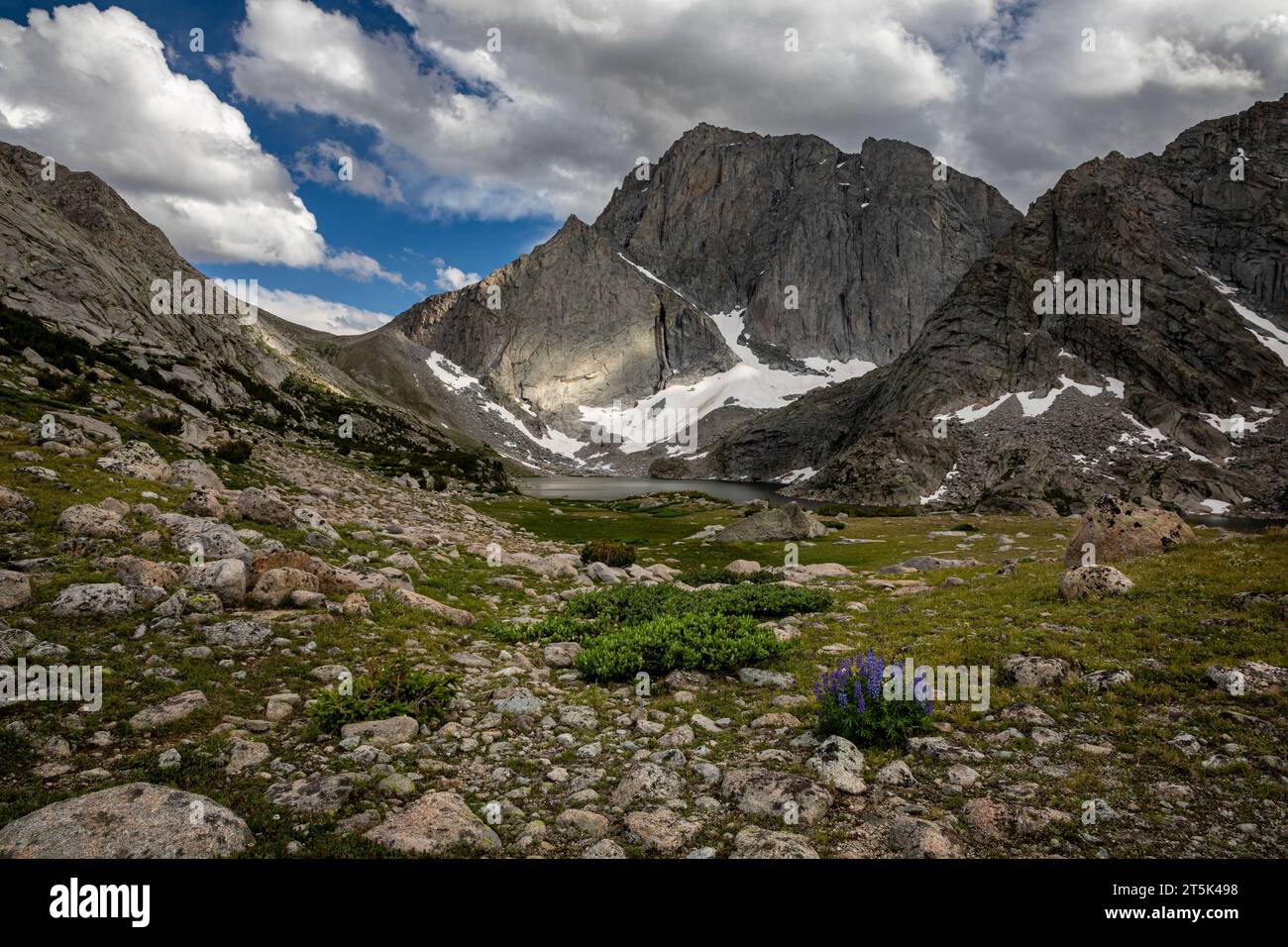 WY05626-00...WYOMING - Temple Lake at the base of Temple Peak in the ...