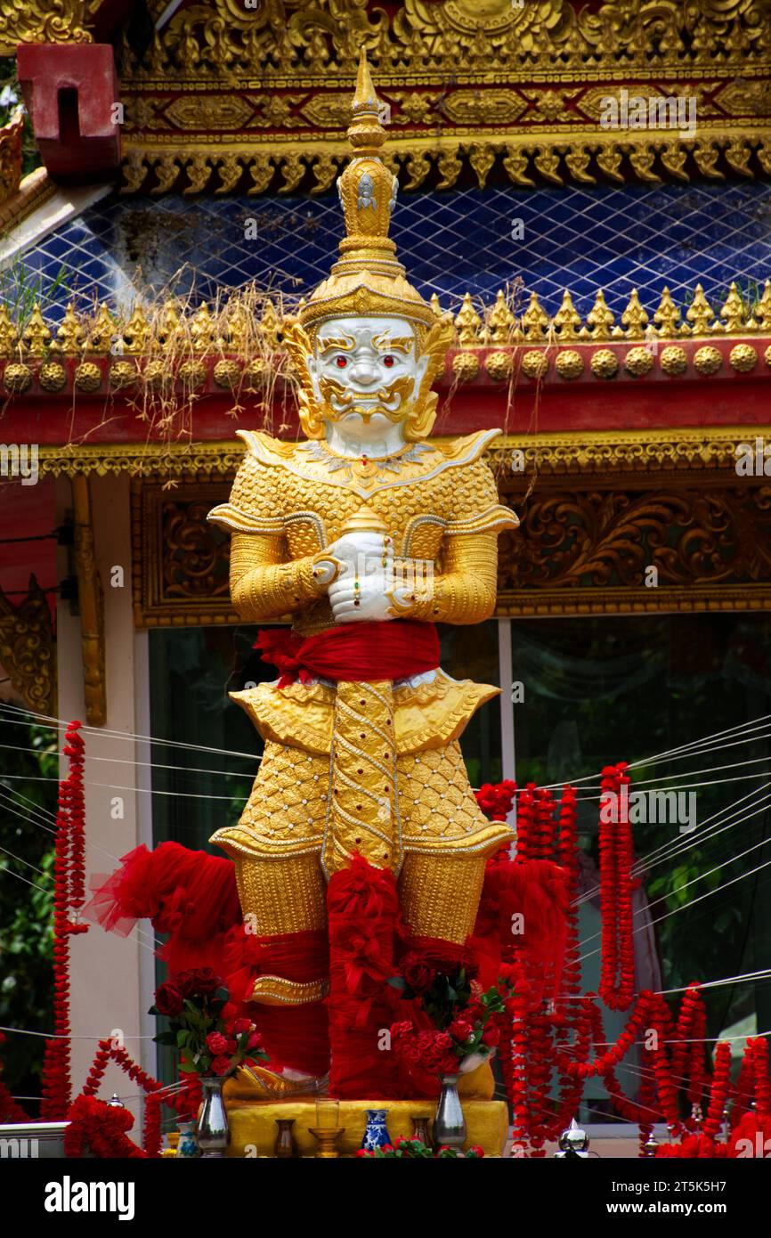 King Thao Wessuwan or Vasavana Kuvera giant statue of Wat Muang temple thai people travelers ...