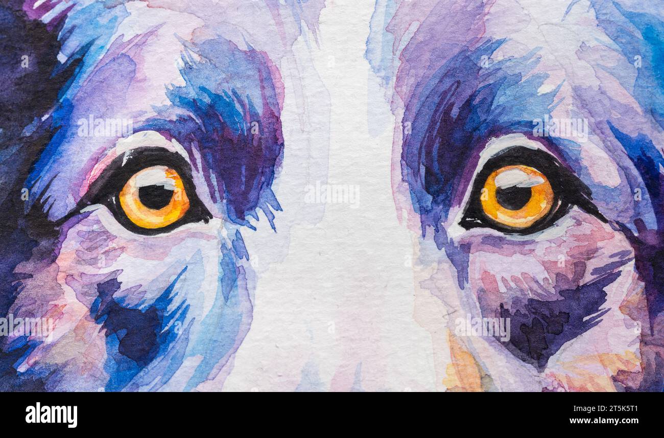 dog painted in watercolor on a white background Stock Photo - Alamy