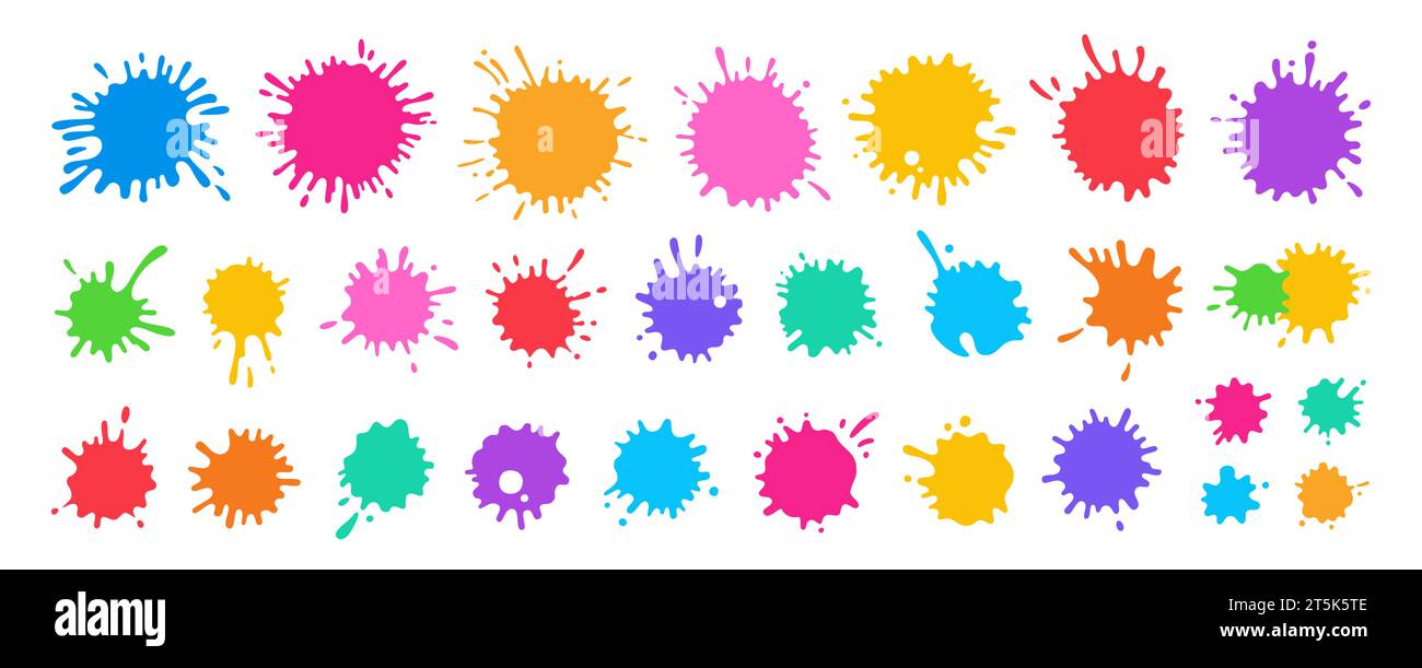 Splash paint splatter colorful cartoon set. Stain and splat flat ...