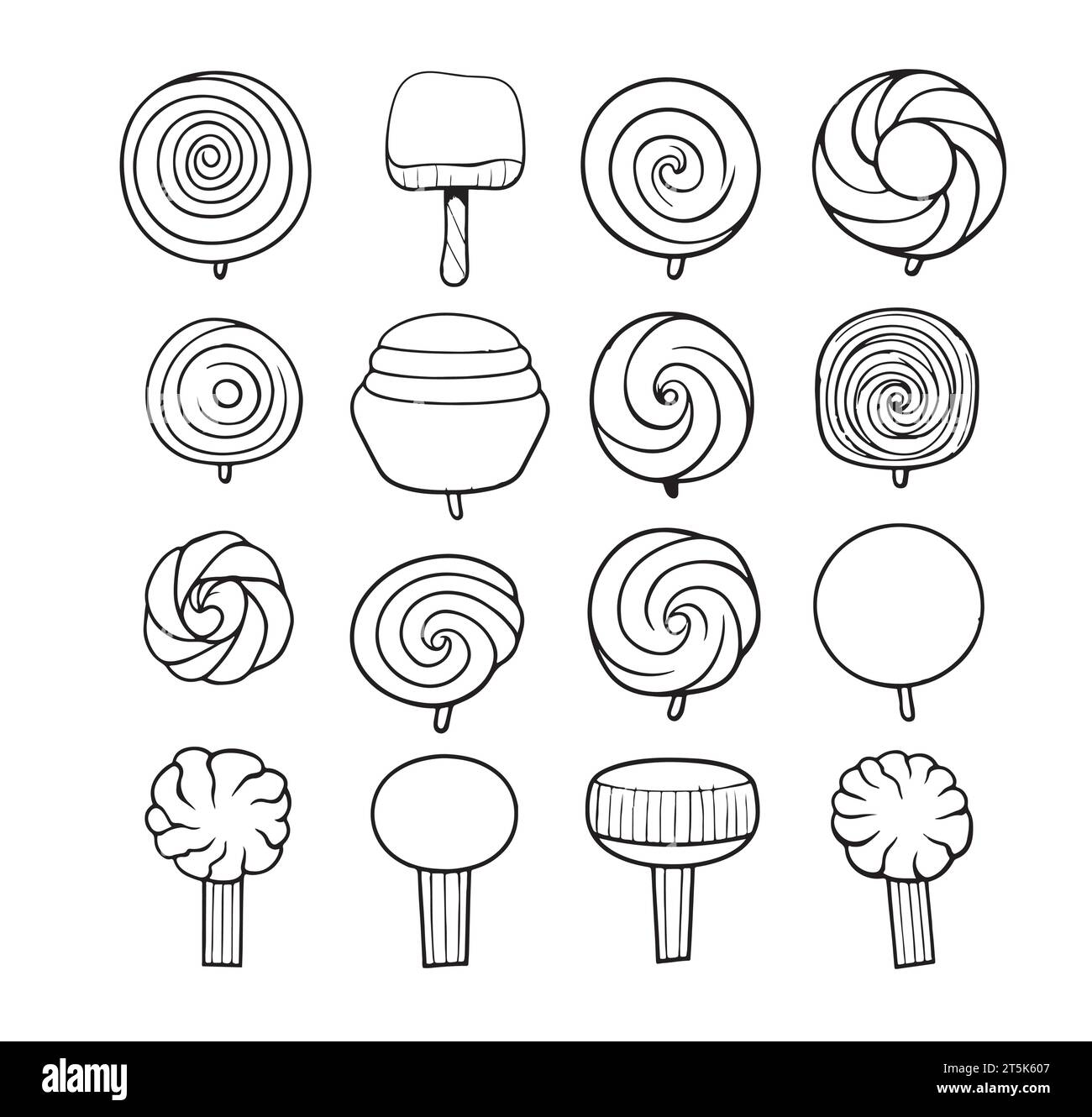 Hand drawn candy set. Doodle sketch style. Set of various elements ...