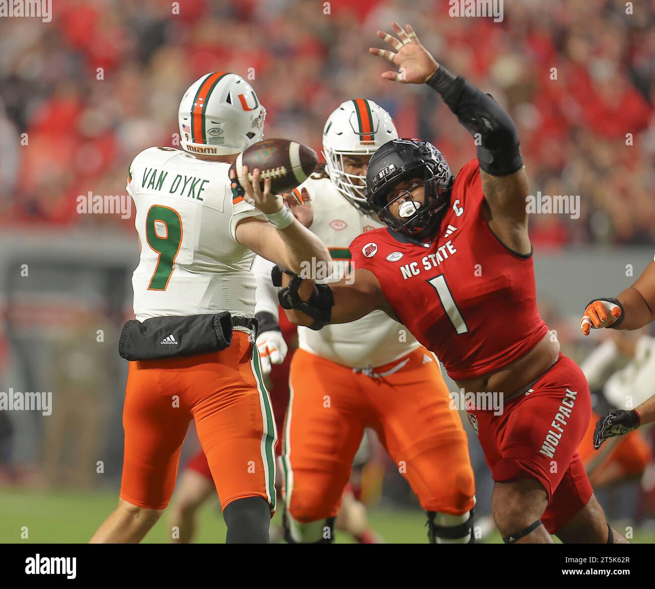 November 4, 2023: NC State junior Davin Vann (1) pressures University ...