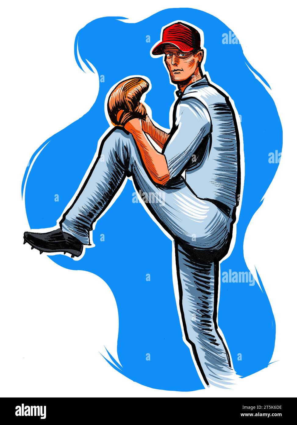 Baseball player throwing a ball. Hand-drawn illustration Stock Photo ...