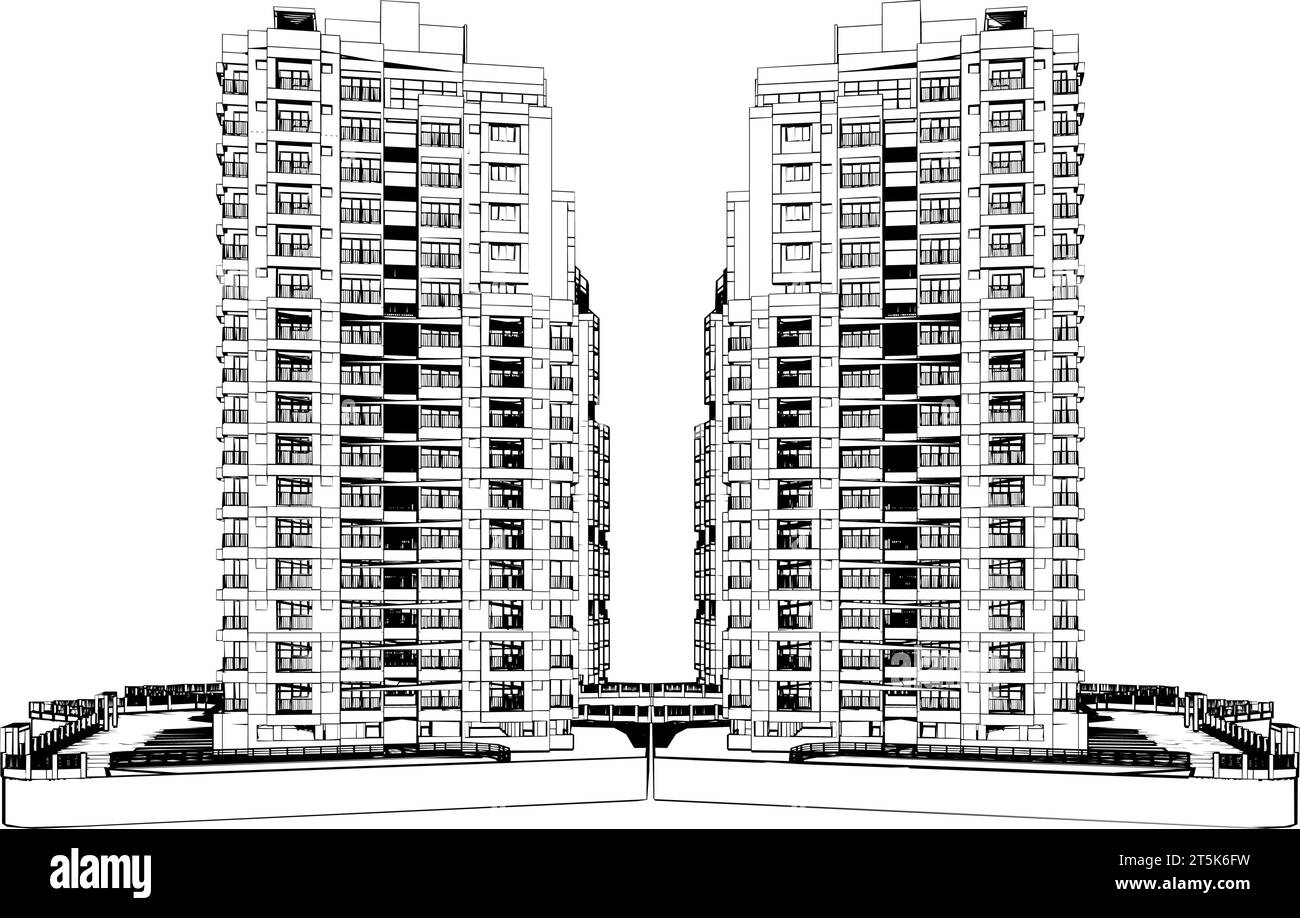 Skyscraper Residential Building Vector. Skyscraper Landscape View ...