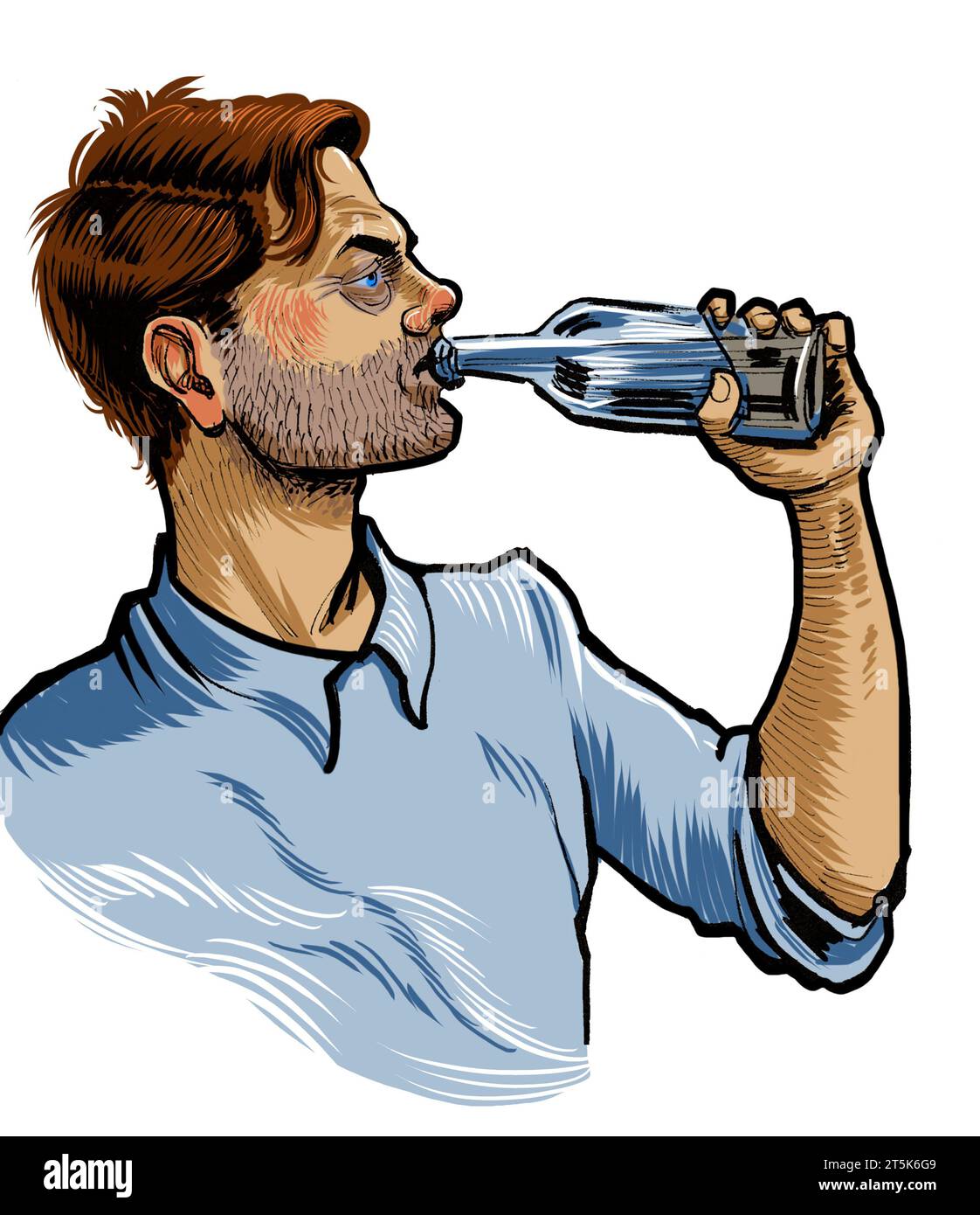 Alcoholic man drinking beer. Hand-drawn illustration Stock Photo - Alamy