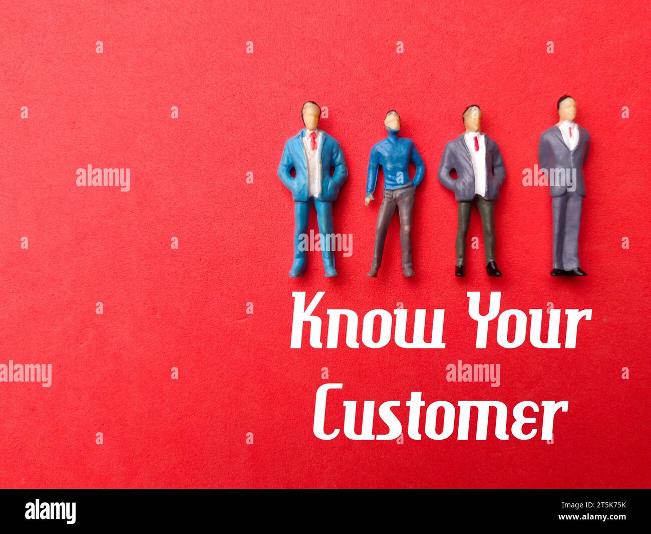Miniature people with text Know Your Customer on red background Stock ...