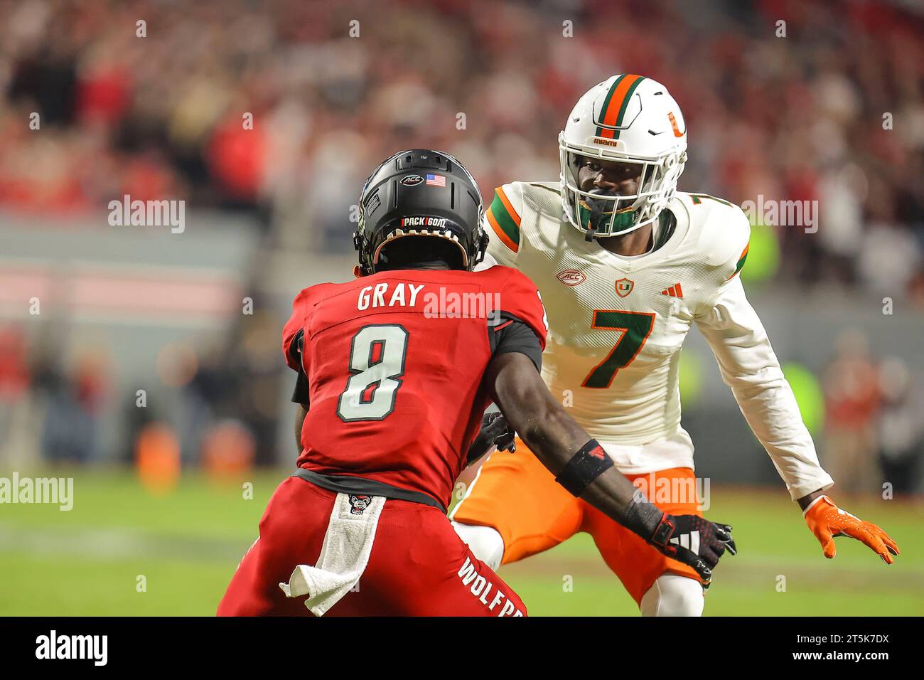 November 4,2023: University of Miami junior Davonte Brown (7) covers NC ...