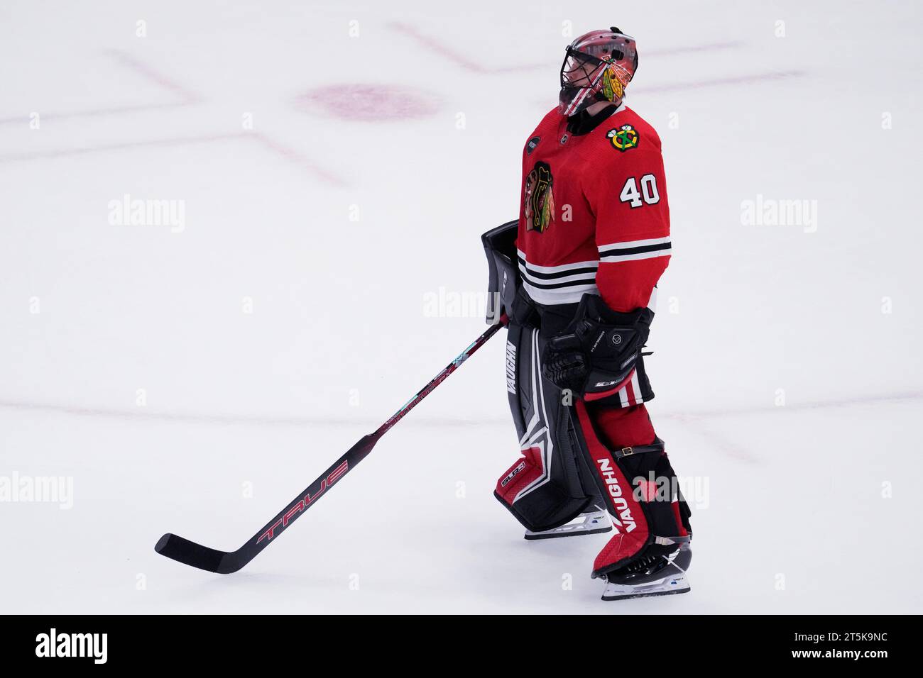 Chicago Blackhawks goaltender Arvid Soderblom watches the puck during ...
