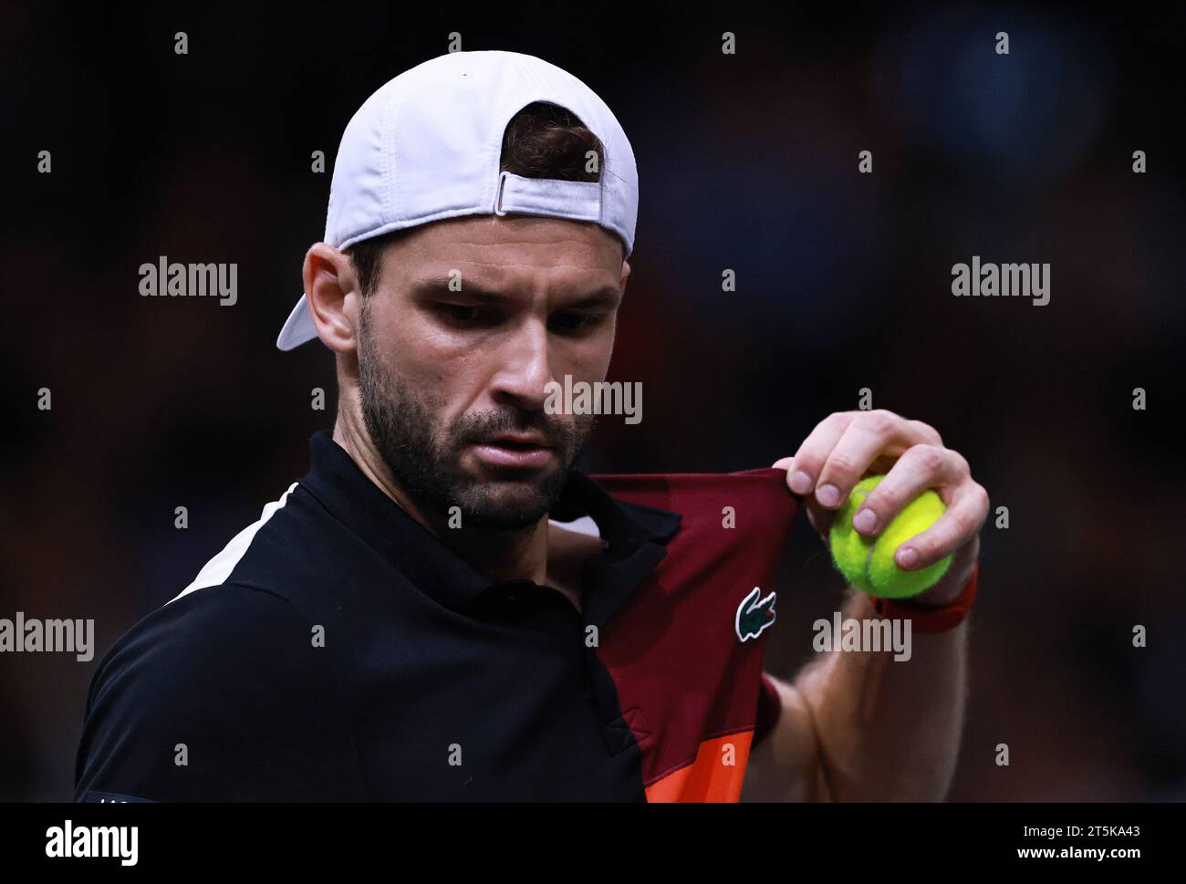 Paris, France. 5th Nov, 2023. Grigor Dimitrov of Bulgaria reacts during the men's singles final ...