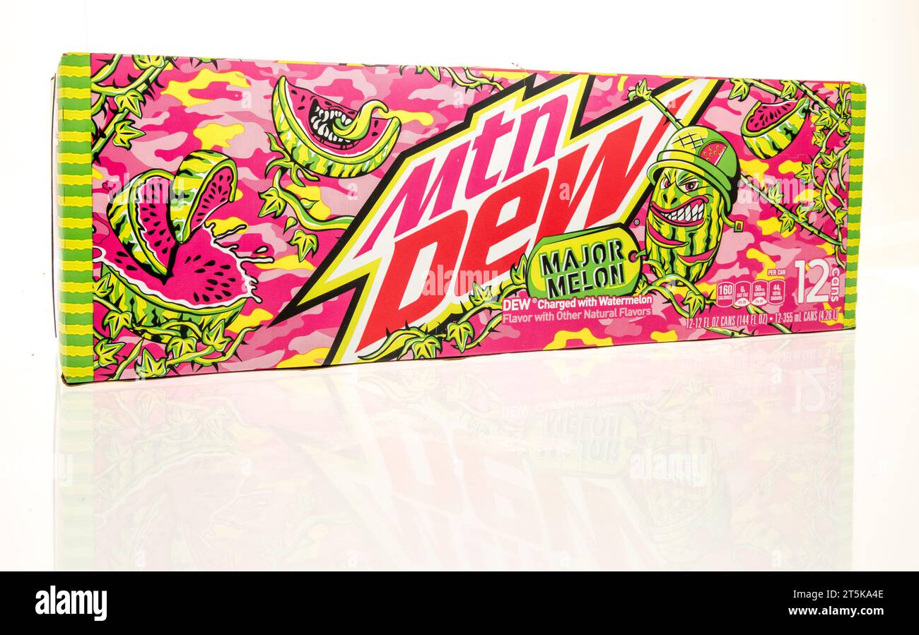 Winneconne, WI - 8 October 2023: A 12 pack of Moutain dew kajor melon ...