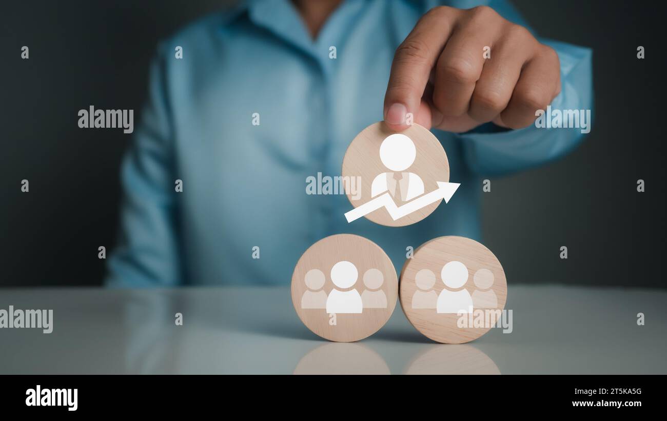 Concept Business and HR for leaders and team leaders. A person selects ...