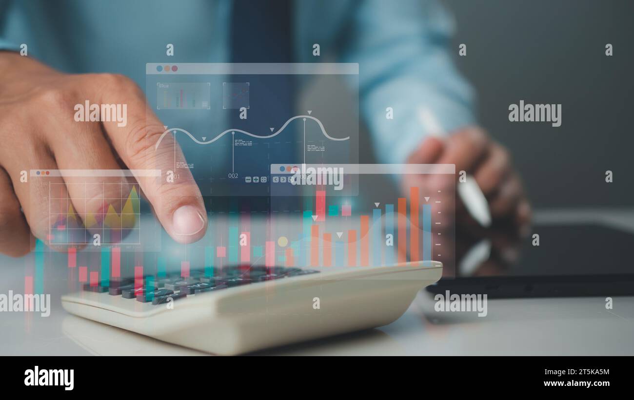 Business people are analyzing business and managing corporate data with ...